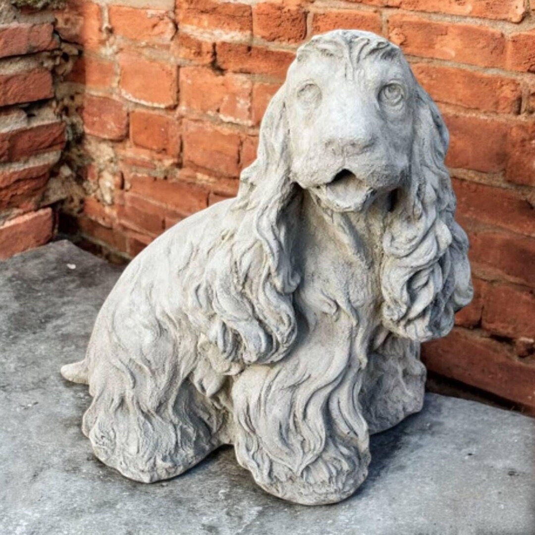 12" Cocker Spaniel Figure, Stone Dog Decor, Beton Pet Sculpture ...