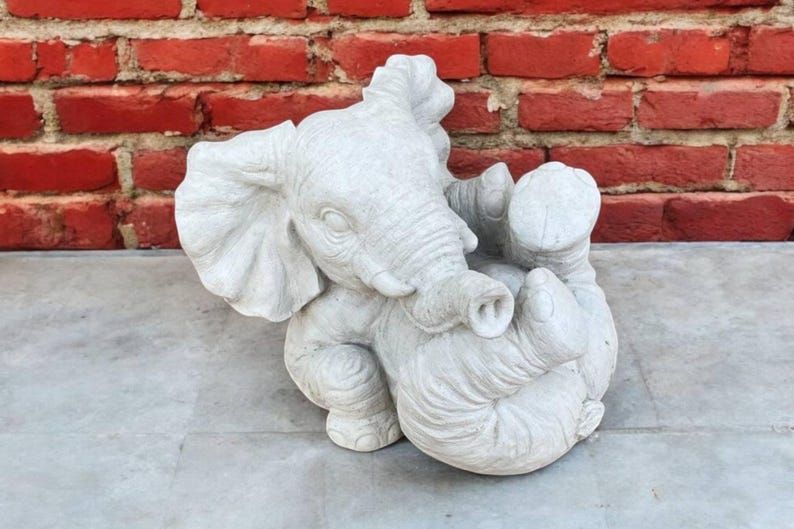 10" Laying Elephant Statue, Yard Animal Sculpture, Concrete Elephant ...