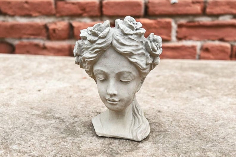 14" Garden Planter Sculpture, Lawn Plant Pot Statue, Outside Woman Bust ...