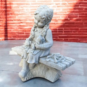 17" Sitting Girl Statue, Garden Kid Ornament, Concrete Child, Girl on ...