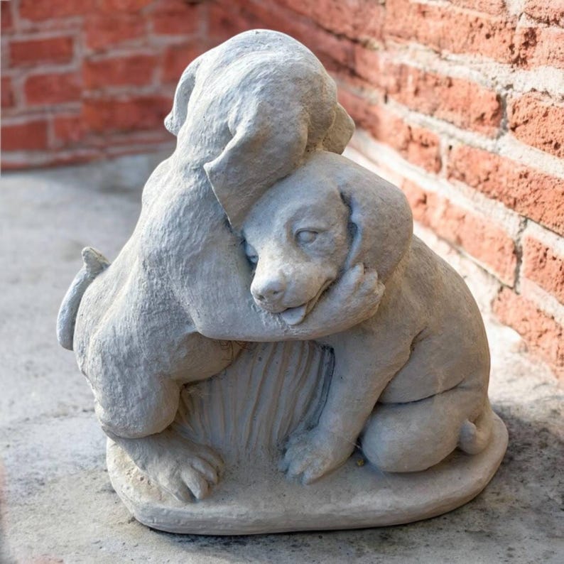 14" Dogs Yard Sculpture, Beton Pets Statue, Lawn Dogs Ornament, Home ...