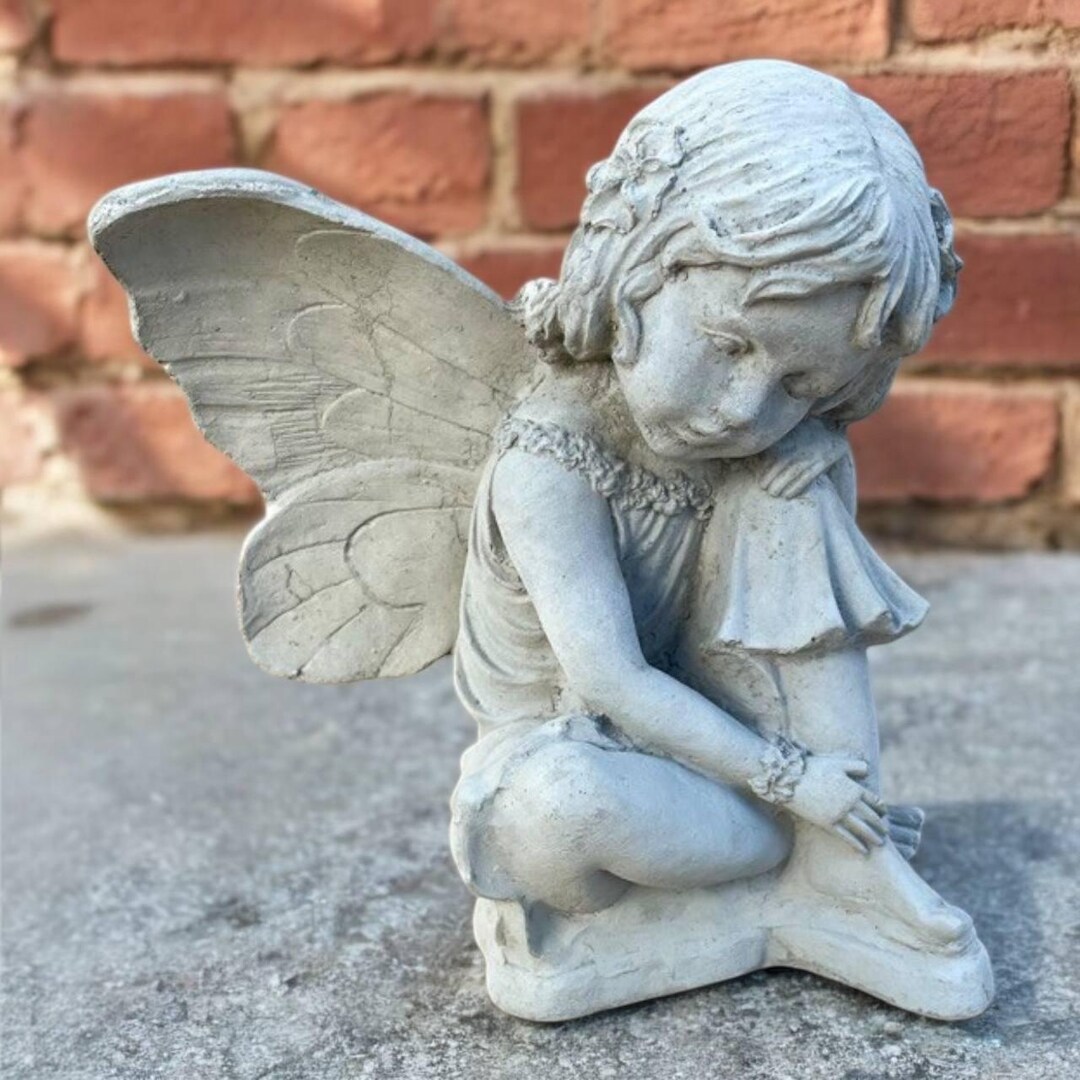 10' Stone Pixie Figure, Garden Fairy Art, Outdoor Pixie Ornament ...