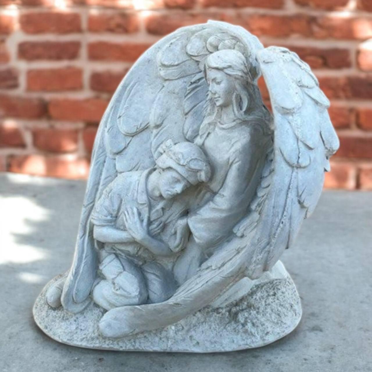 9" Angel With Soldier Statue, Garden Religious Idea, Cherub Yard ...