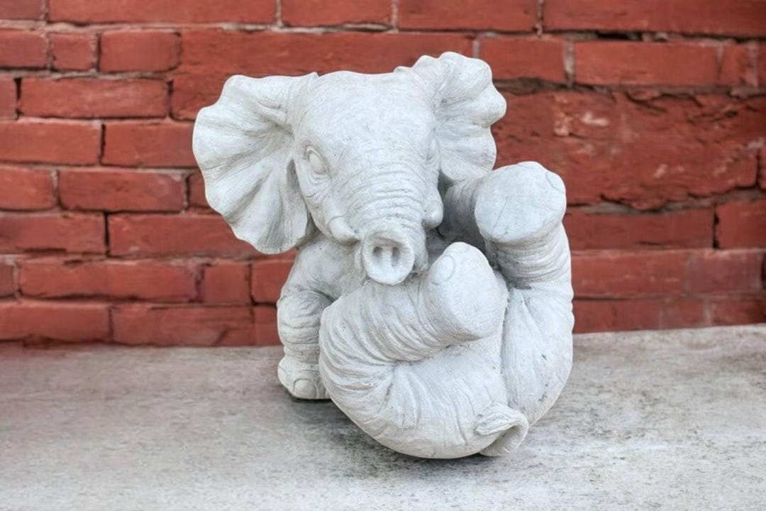 10" Laying Elephant Statue, Yard Animal Sculpture, Concrete Elephant ...
