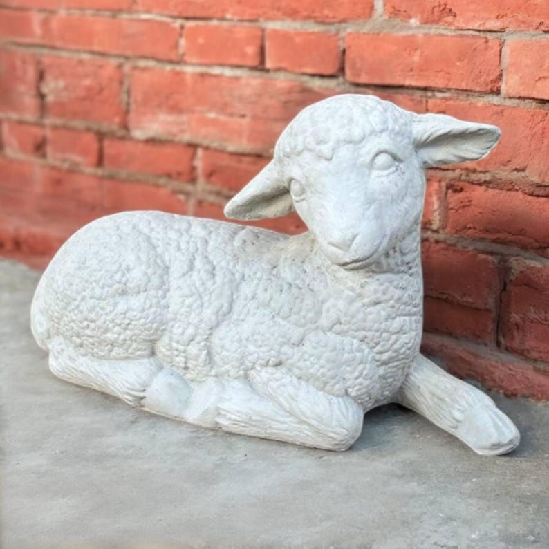 6" Lamb Garden Figure, Concrete Sheep Decor, Lawn Farm Animal, Backyard ...