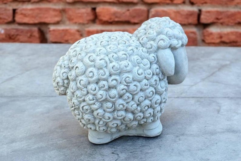 7" Lawn Sheep Figure, Beton Farm Animal Sculpture, Concrete Sheep Art ...