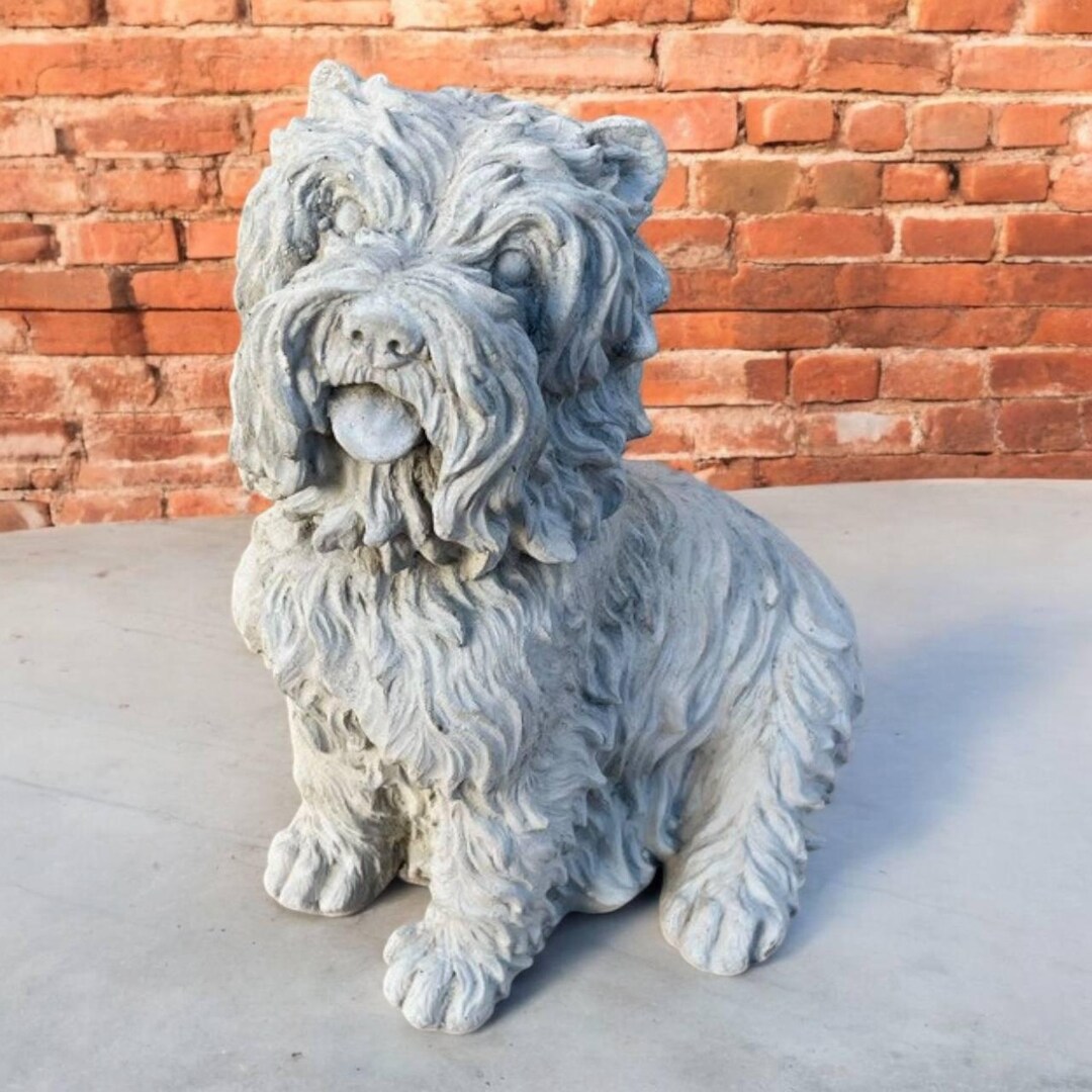 12" Maltese Lawn Statue, Outdoor Dog Ornament, Yard Pet Design, Cement ...