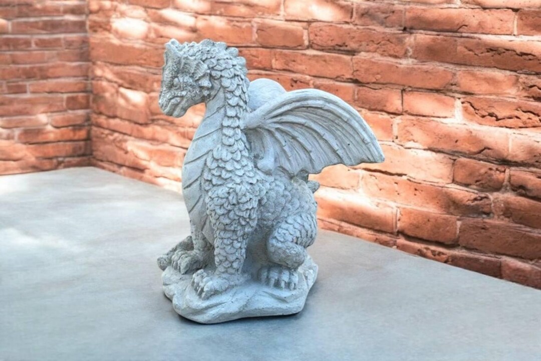 9" Home Dragon Sculpture, Outside Fantastic Animal, Stone Fantasy Idea ...
