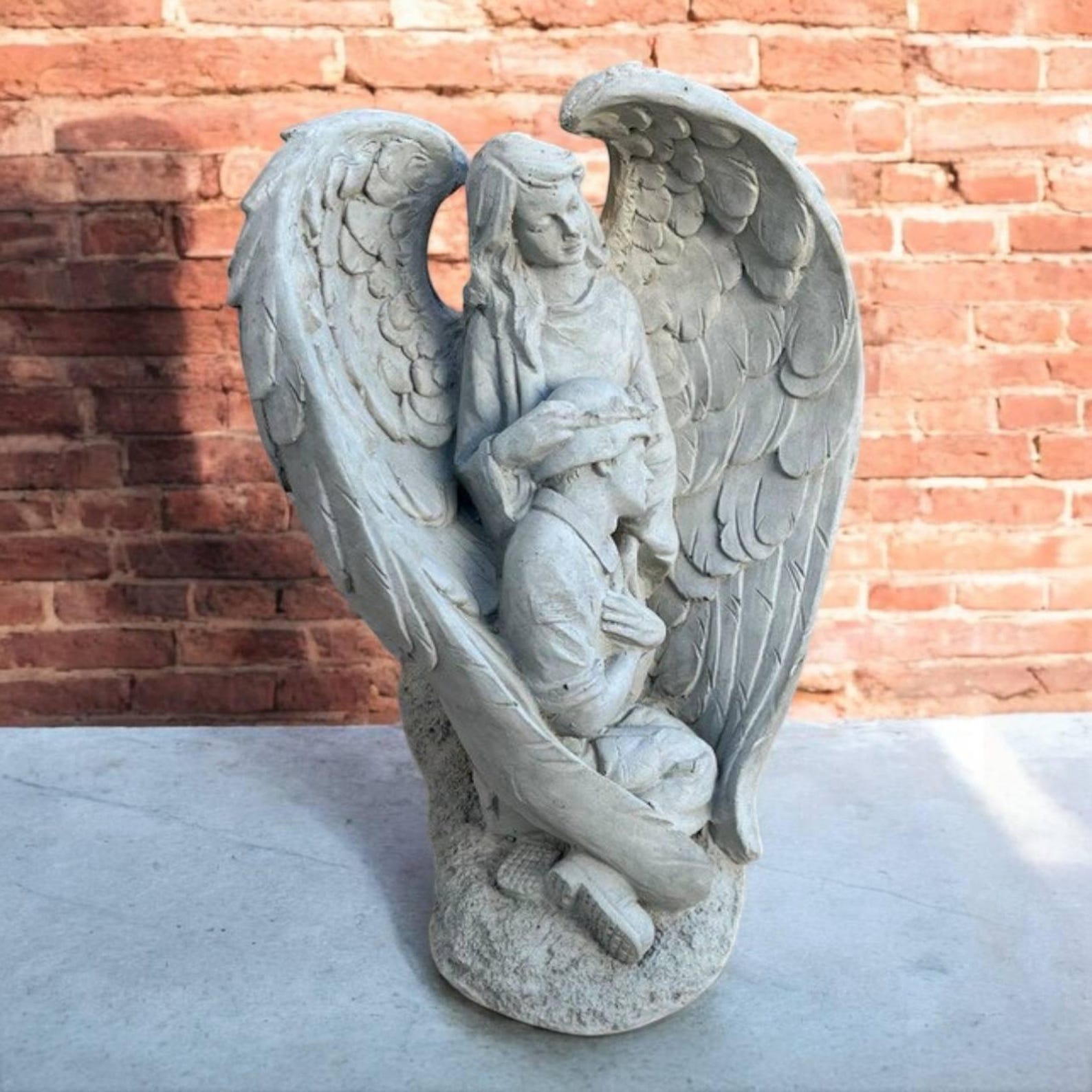 9" Angel With Soldier Statue, Garden Religious Idea, Cherub Yard ...