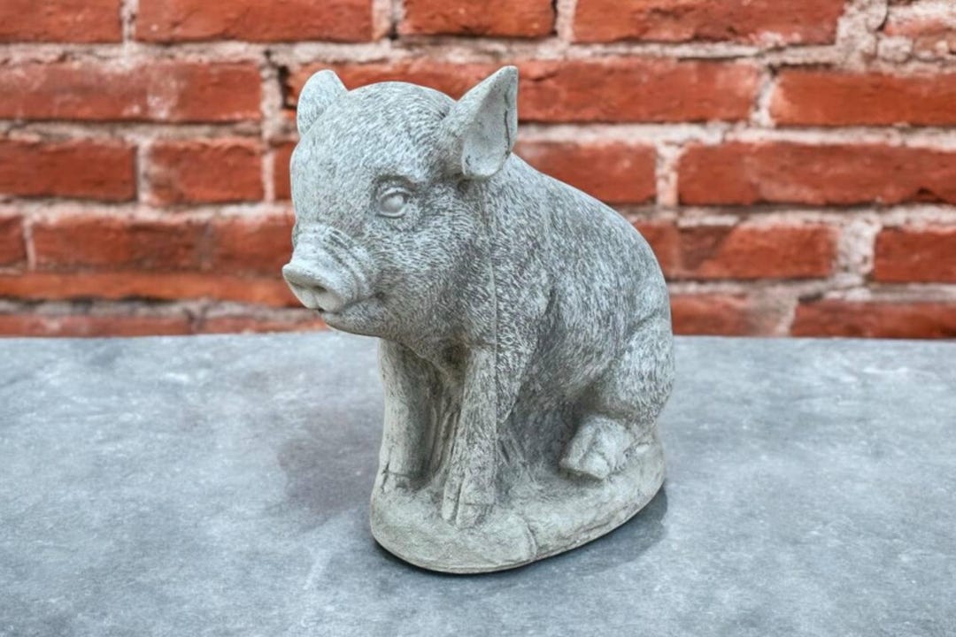 6' Stone Pig on Base, Concrete Farm Animal, Solid Pig Statue, Outdoor ...