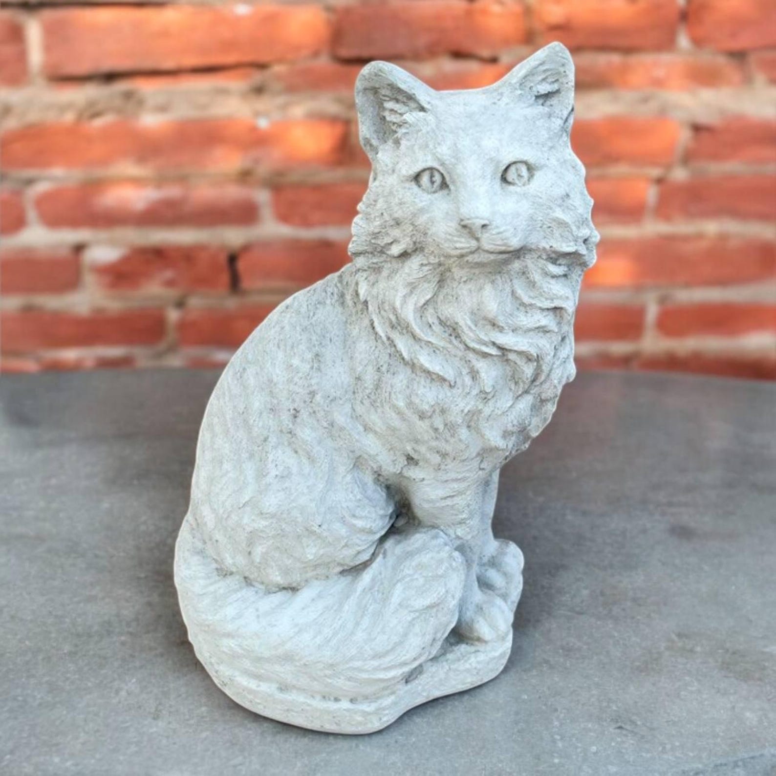 11" Outdoor Cat Sculpture, Garden Kitten Ornament, Stone Pet Decor, Cat ...