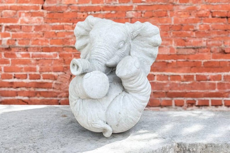 10" Laying Elephant Statue, Yard Animal Sculpture, Concrete Elephant ...