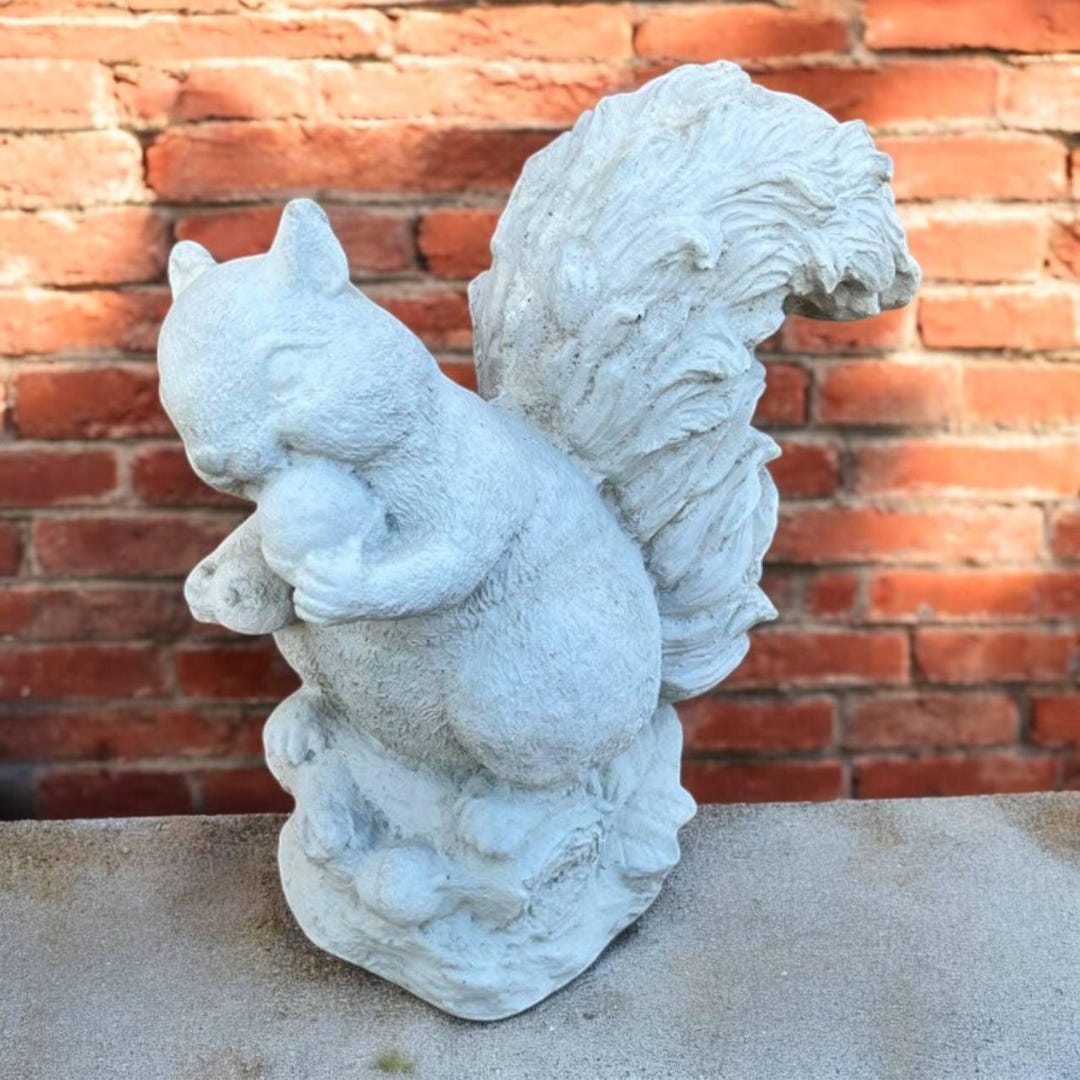 11" Concrete Squirrel Figure, Outdoor Animal Art, Garden Ornament, Lawn ...