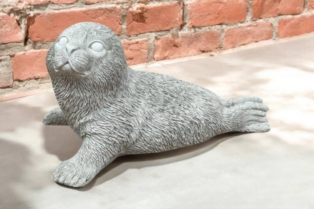 5" Stone Seal Pup Sculpture, Concrete Sea Animal, Lawn Animal Ornament ...