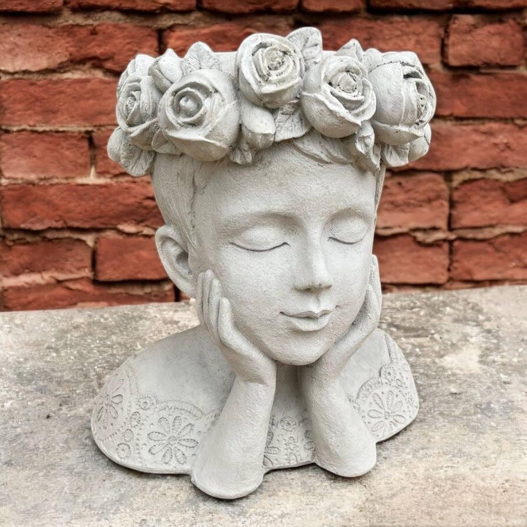 11" Bust Planter Sculpture, Lawn Woman Ornament, Plant Pot Figurine ...