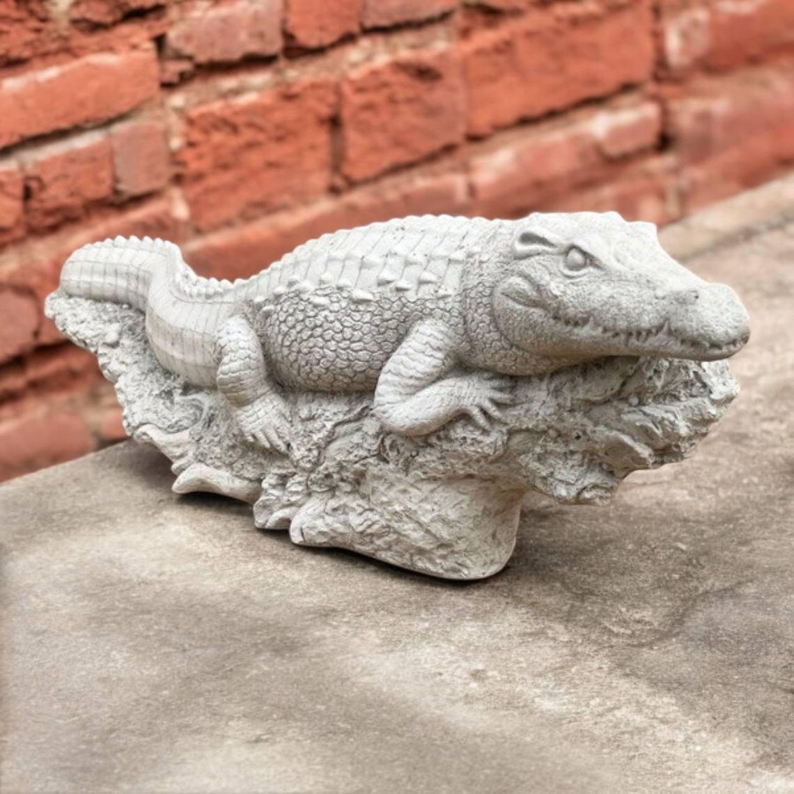 6" Stone Crocodile Sculpture, Large Animal Figure, Outdoor Crocodile ...