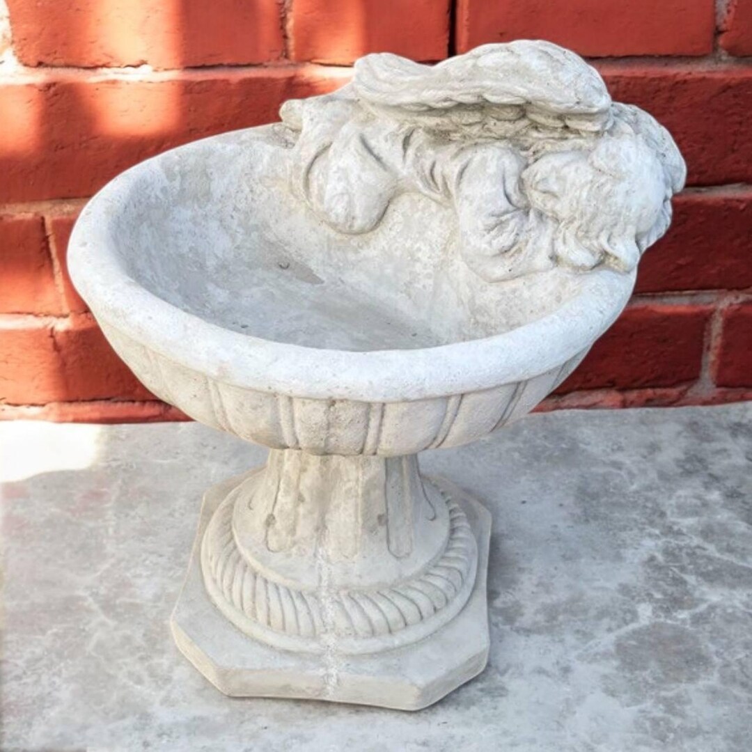 18" Angel Bird Bath Sculpture, Garden Cherub Decor, Religious Bird ...