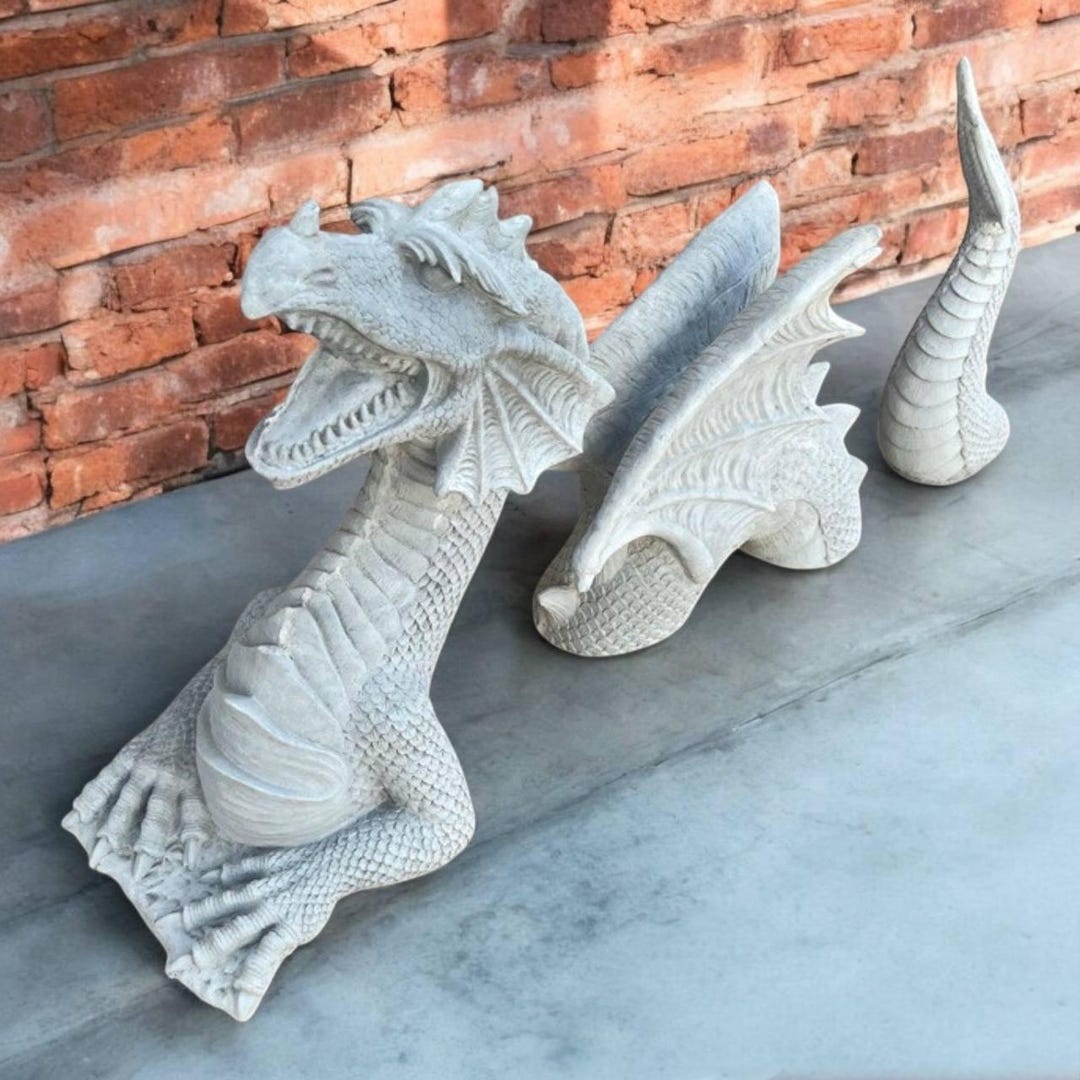 10" Outside Dragon Sculpture, Garden Fantasy Art, Concrete Dragon Idea ...