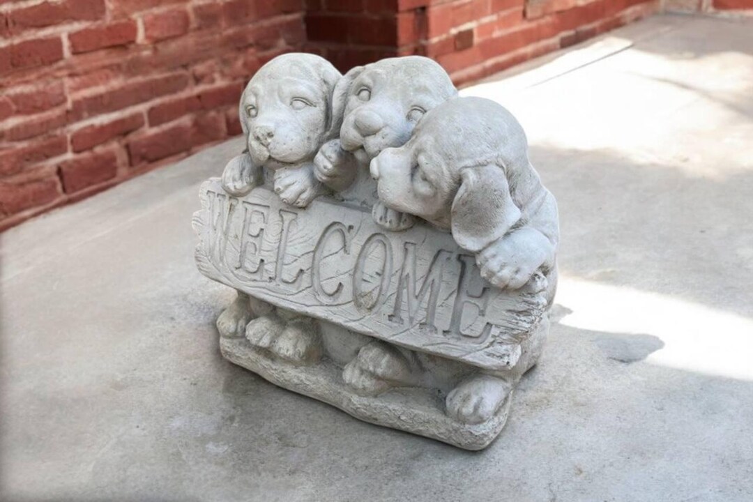 9" Front Door Dog Statue, Outdoor Animal Decor, Stone Pet Ornament ...