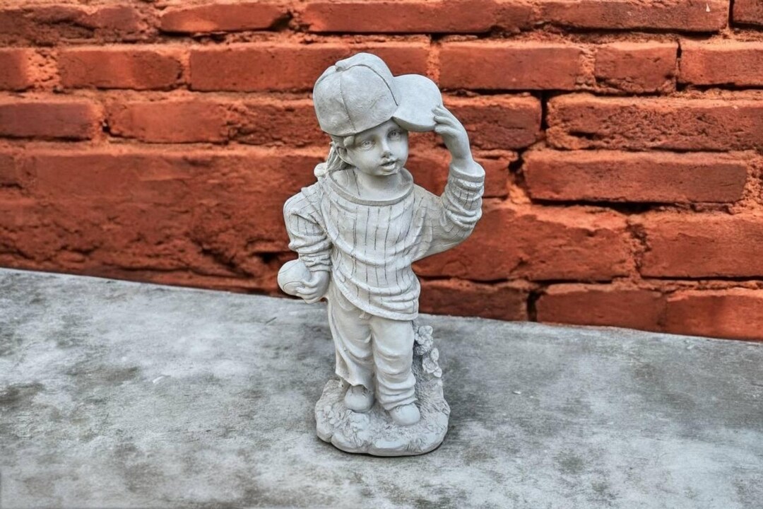 18' Concrete Baseball Girl, Outside Kid Ornament, Garden Child Decor ...