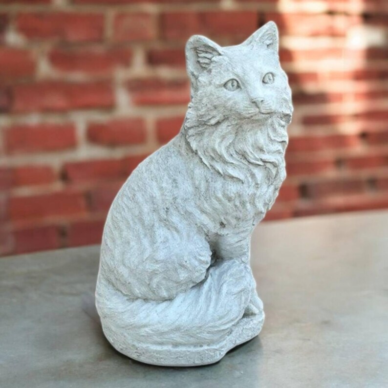 11" Outdoor Cat Sculpture, Garden Kitten Ornament, Stone Pet Decor, Cat ...