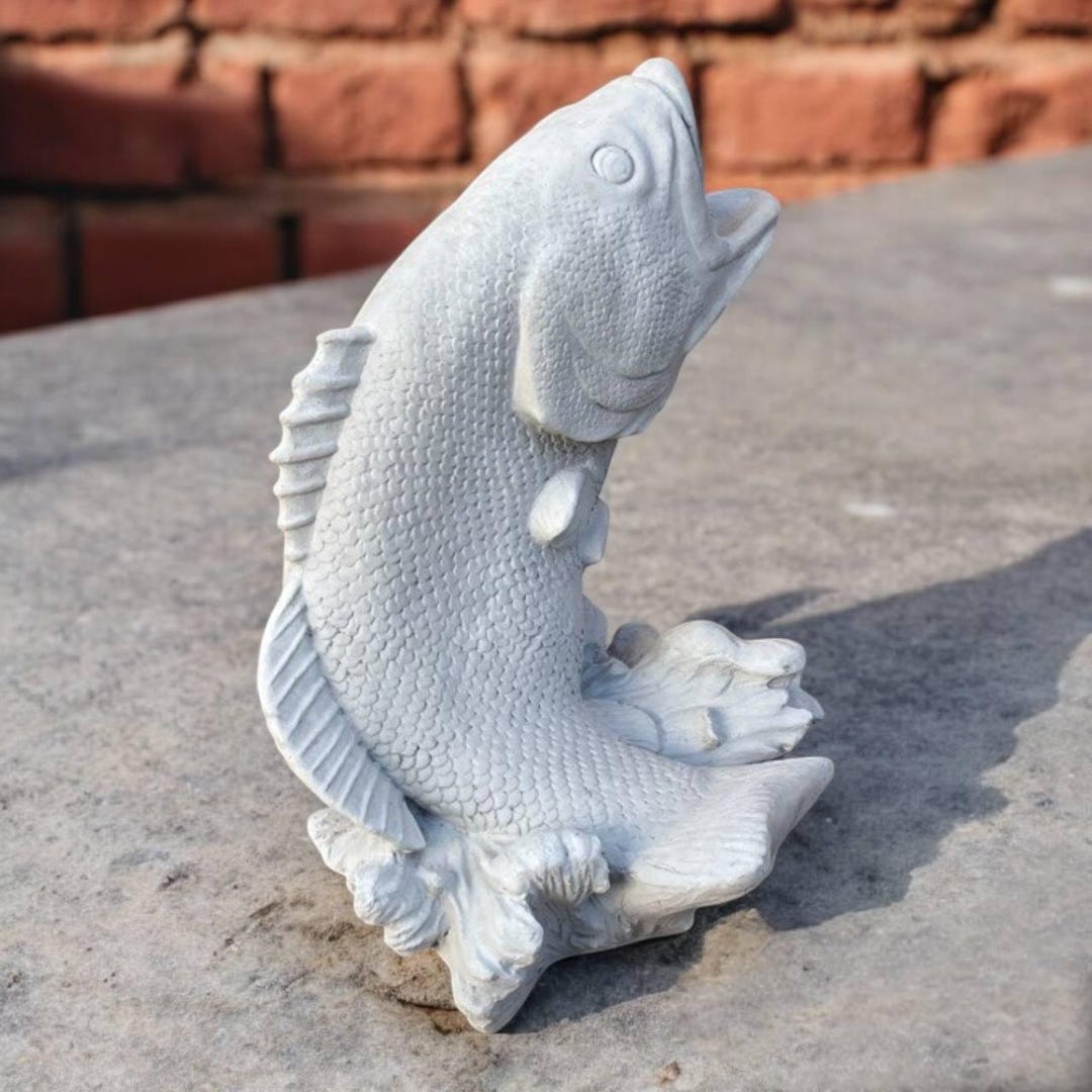 13" Concrete Fish Sculpture, Garden Sea Decor, Outdoor Fish, Lawn Sea ...