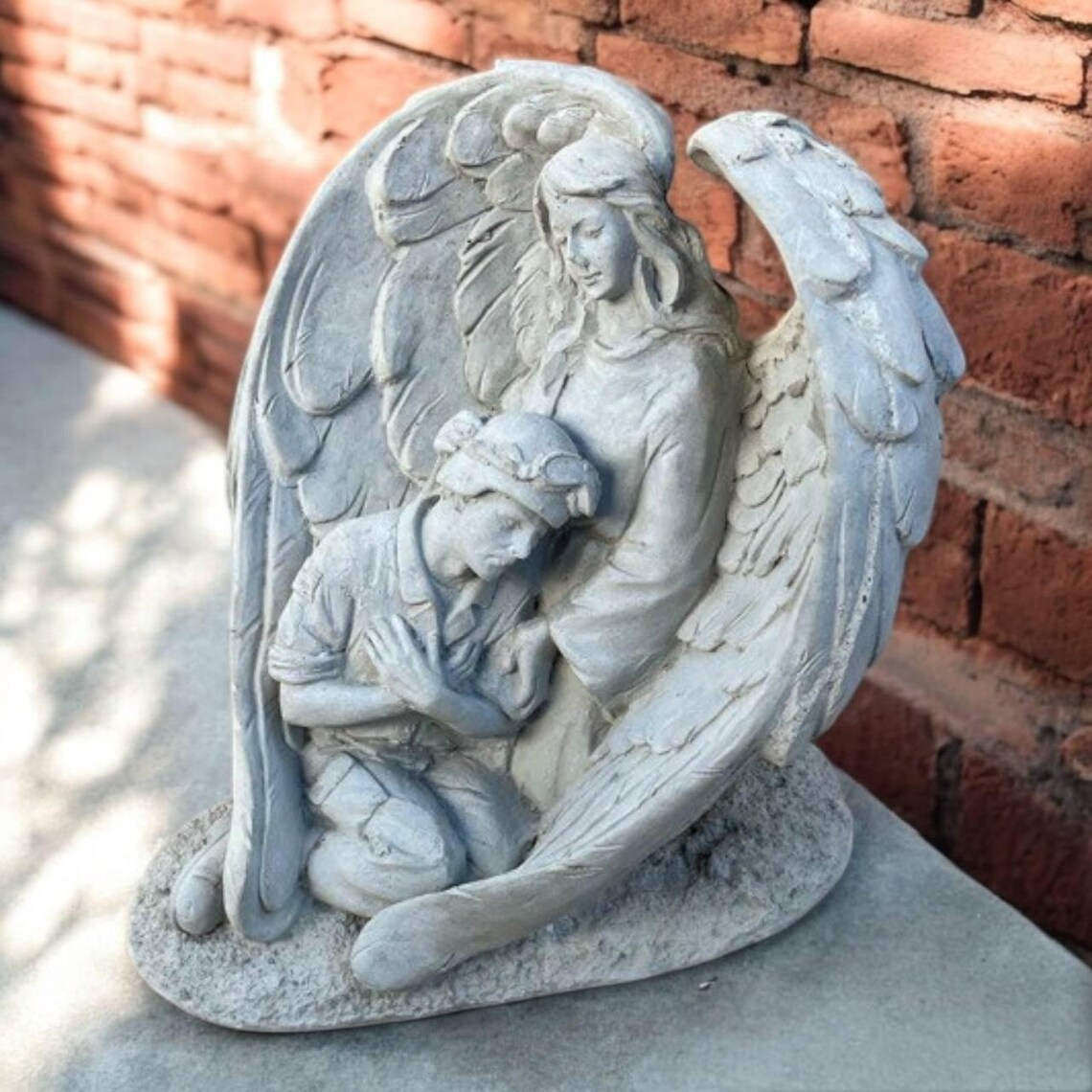 9" Angel With Soldier Statue, Garden Religious Idea, Cherub Yard ...