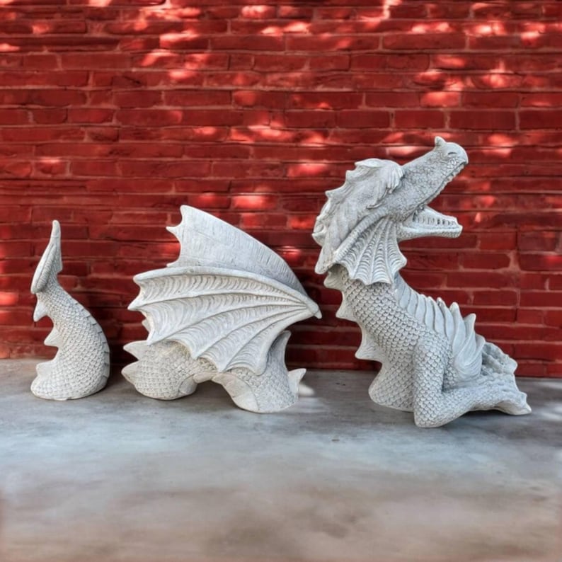 10" Outside Dragon Sculpture, Garden Fantasy Art, Concrete Dragon Idea ...
