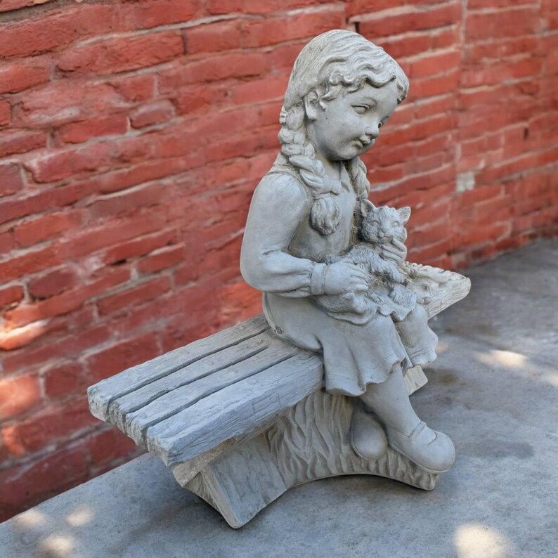17" Sitting Girl Statue, Garden Kid Ornament, Concrete Child, Girl on ...