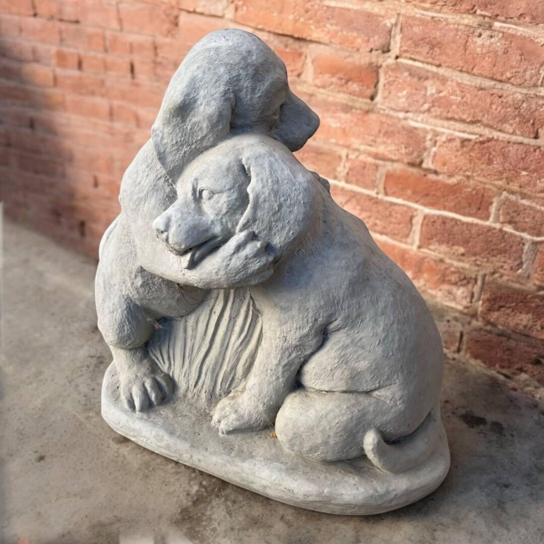 14" Dogs Yard Sculpture, Beton Pets Statue, Lawn Dogs Ornament, Home ...