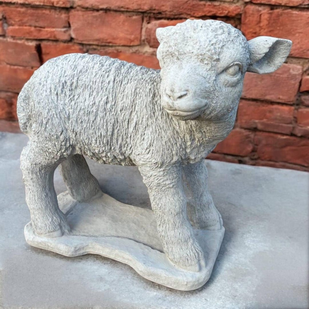 17" Outdoor Lamb Figure, Farm Animal Statue, Stone Lamb Ornament ...