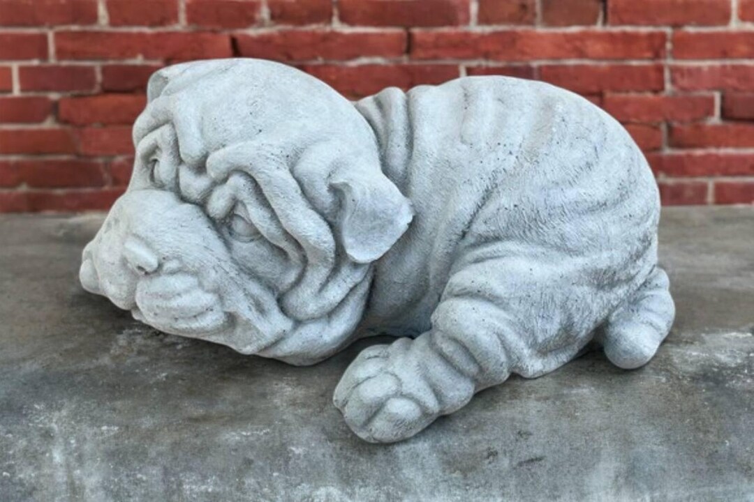 4" Stone Shar Pei Sculpture, Lawn Dog Ornament, Garden Dog Statue ...