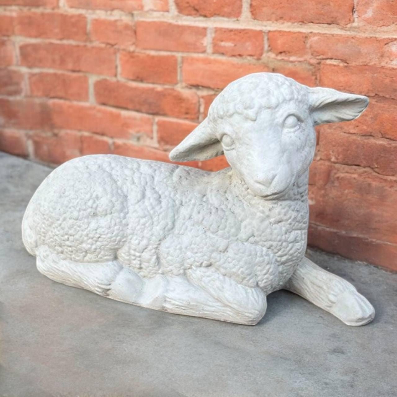 6" Lamb Garden Figure, Concrete Sheep Decor, Lawn Farm Animal, Backyard ...