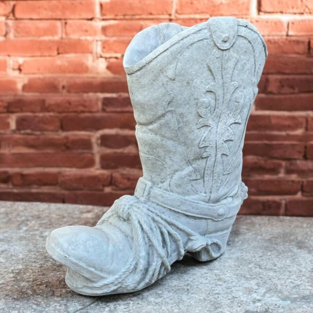 12' Concrete Boot Sculpture, Garden Shoe Ornament, Yard Cowboy Boot, Lawn Shoe Decor, Stone Boot ...