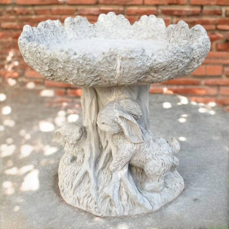 13" Garden Bird Bath Statue, Outside Drinker Art, Concrete Bird Bath ...
