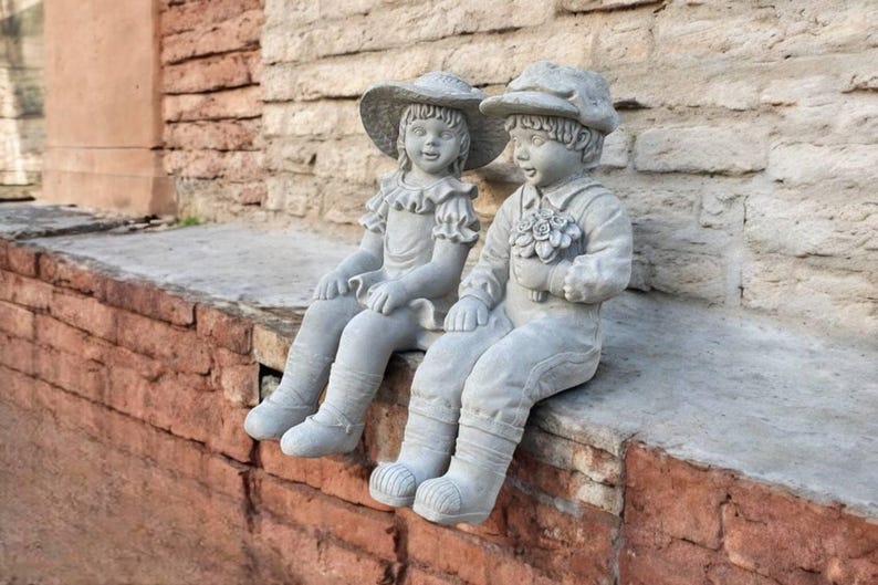 17" Home Kids Figurine, Garden Girl and Boy Statue, Outside Children ...