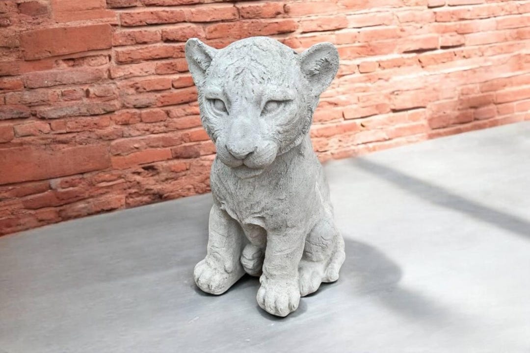 11' Tiger Concrete Sculpture, Garden Animal Figure, Lawn Solid Statue ...