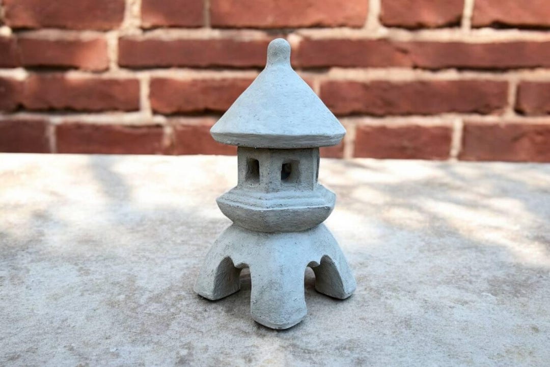 11" Pagoda Concrete Sculpture, Backyard Lantern Decor, Lawn Zen Statue ...