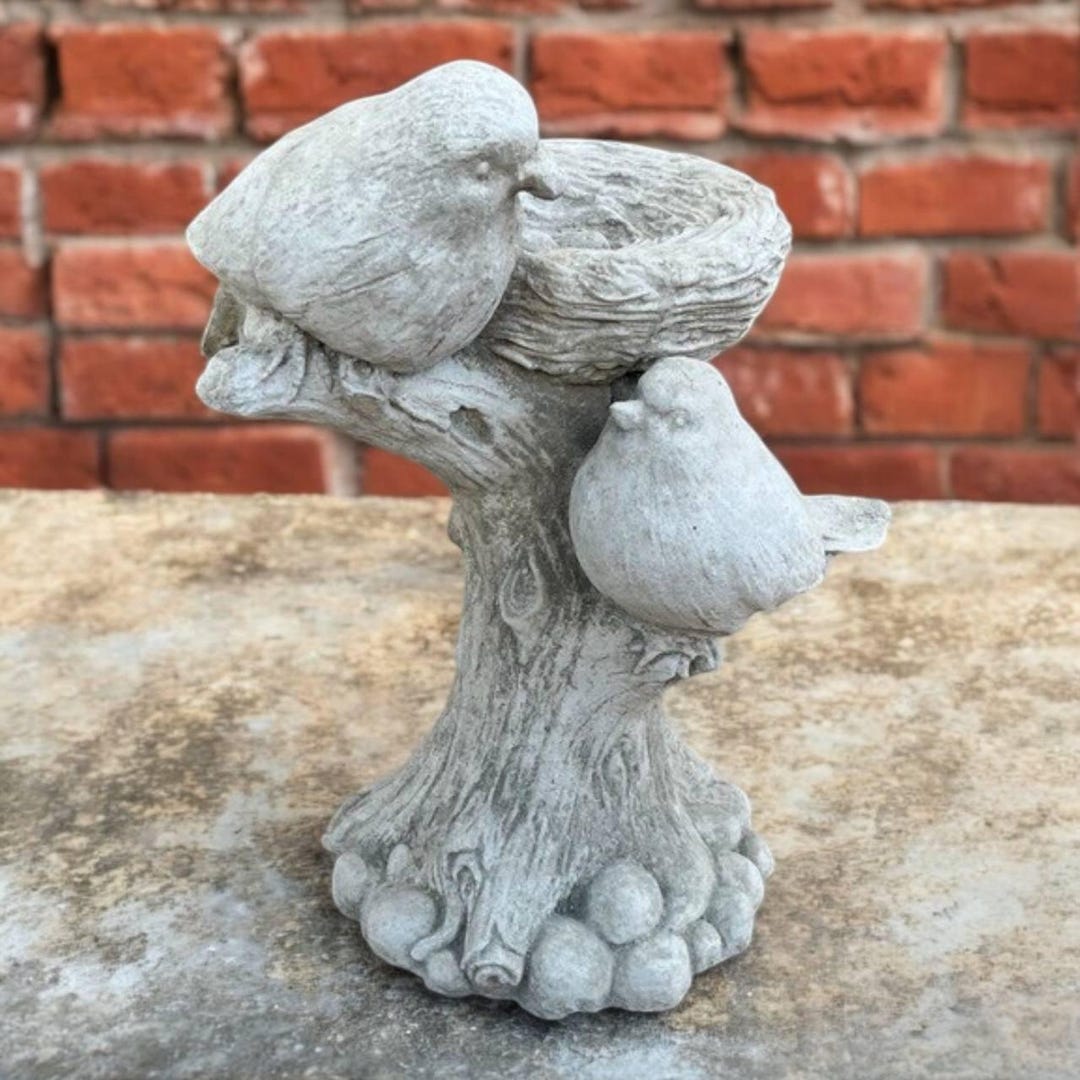 13" Concrete Birds Statue, Lawn Ornament, Garden Birds Art, Outdoor ...