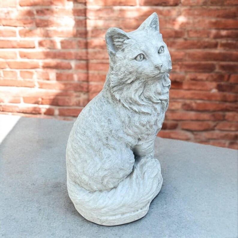 11" Outdoor Cat Sculpture, Garden Kitten Ornament, Stone Pet Decor, Cat ...