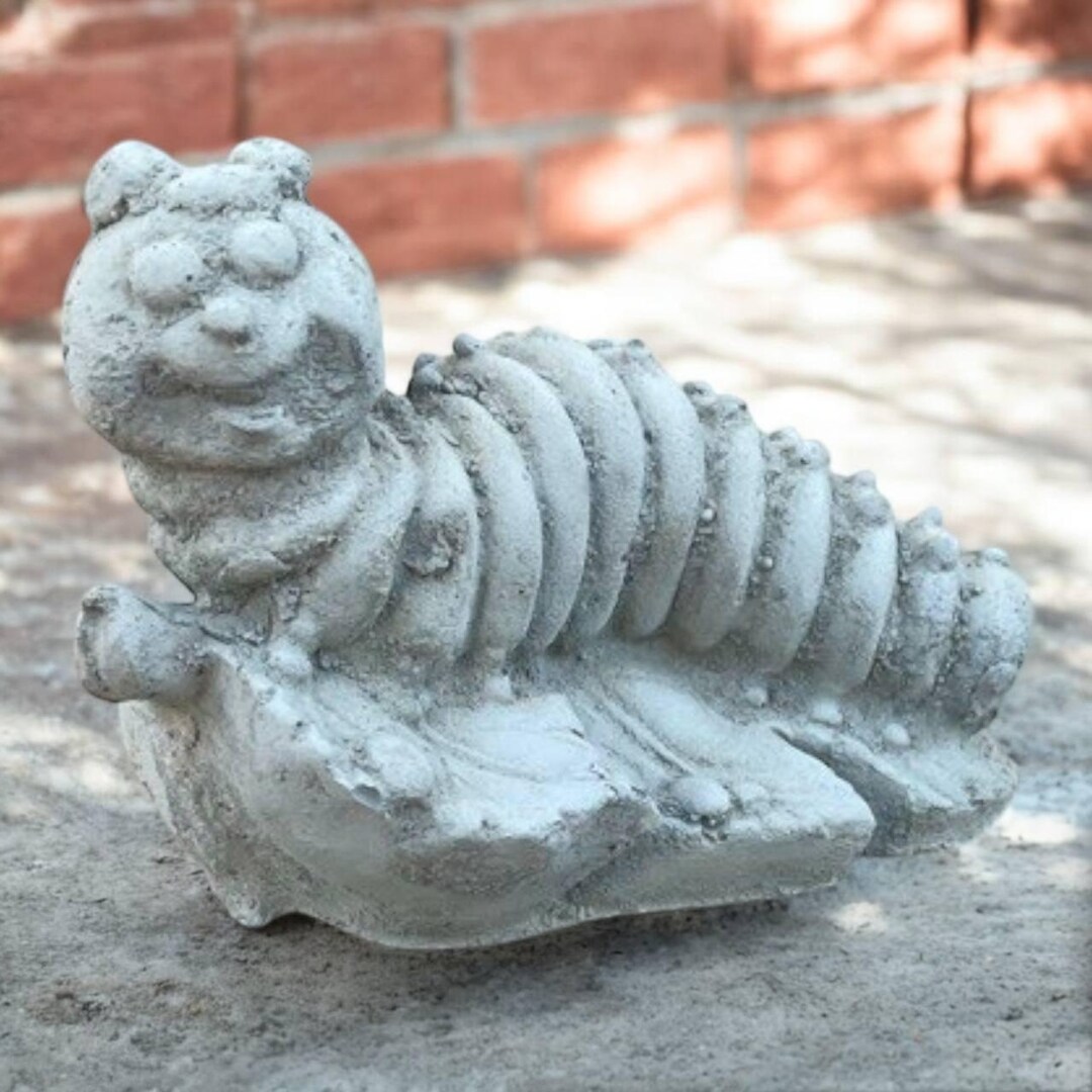 4" Caterpillar Stone Sculpture, Lawn Worm Decor, Outside Caterpillar ...