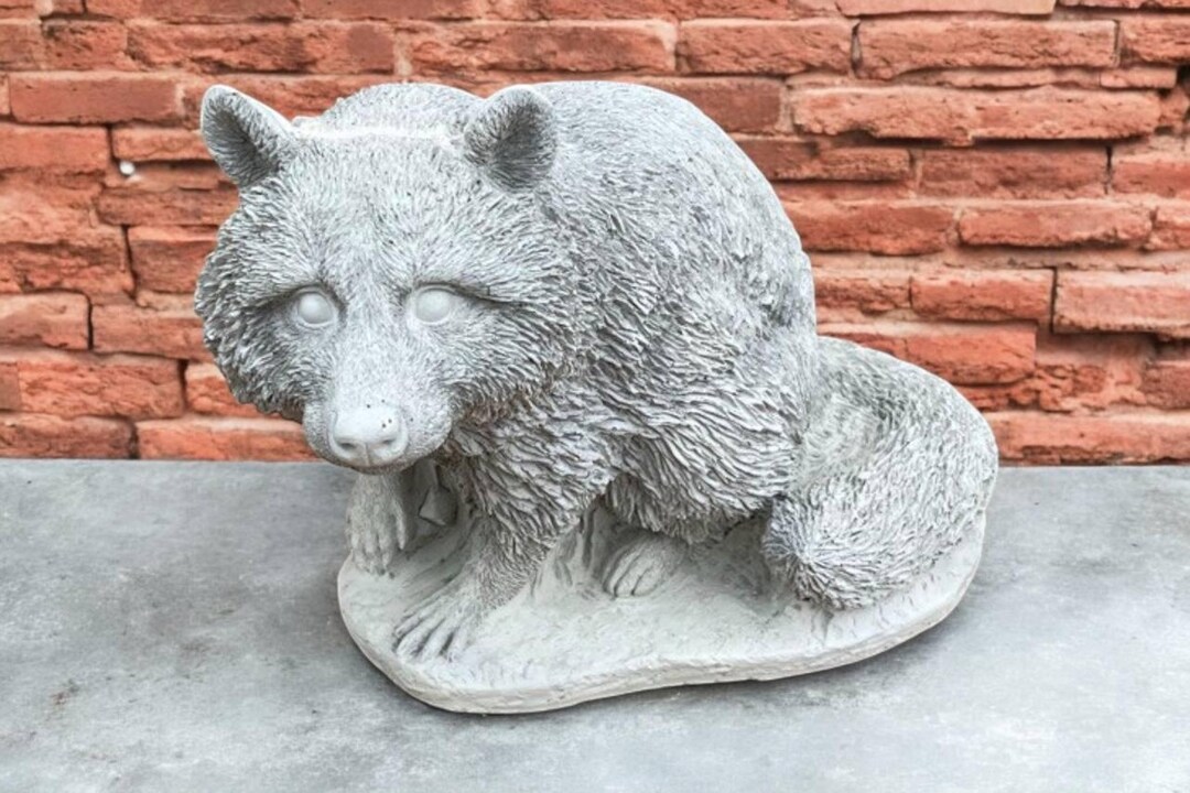 10" Raccoon on Base, Realistic Animal Figure, Stone Raccoon Gift ...