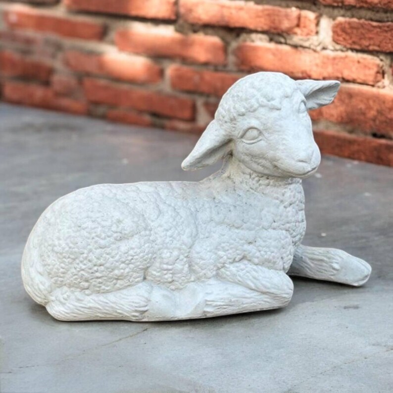 6" Lamb Garden Figure, Concrete Sheep Decor, Lawn Farm Animal, Backyard ...