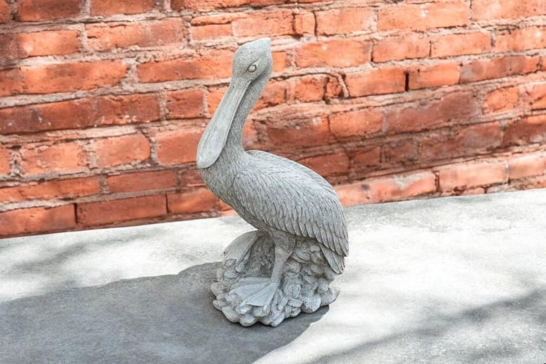 14" Outdoor Pelican Statue, Stone Bird Ornament, Lawn Pelican Idea ...
