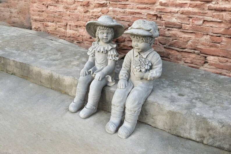 17" Home Kids Figurine, Garden Girl and Boy Statue, Outside Children ...