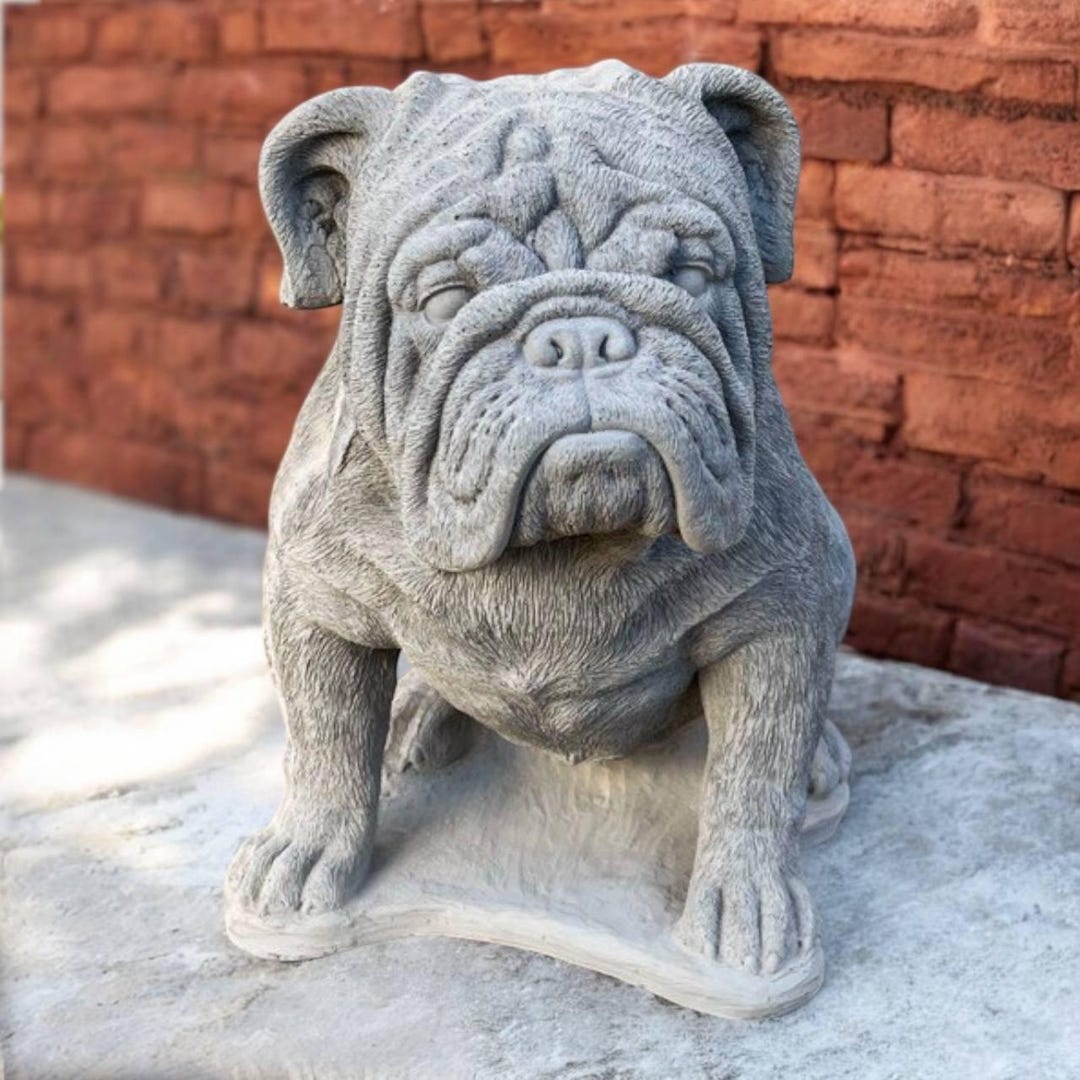 15" Stone Bulldog Figure, Concrete Dog Design, Garden Pet Art, Bulldog ...