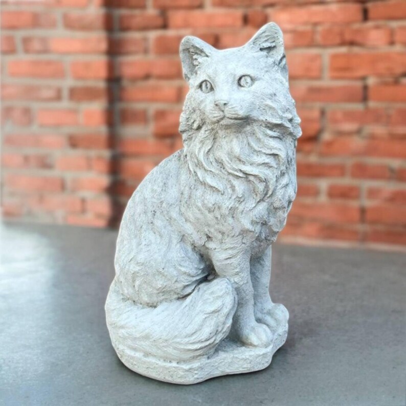 11" Outdoor Cat Sculpture, Garden Kitten Ornament, Stone Pet Decor, Cat ...