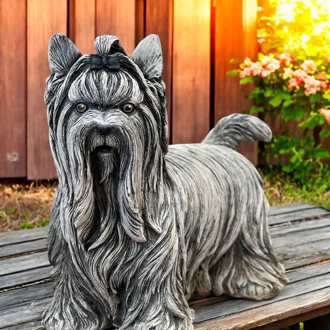 10'' Concrete York Statue, Stone Dog Art, Garden Yorkie Ornament ...