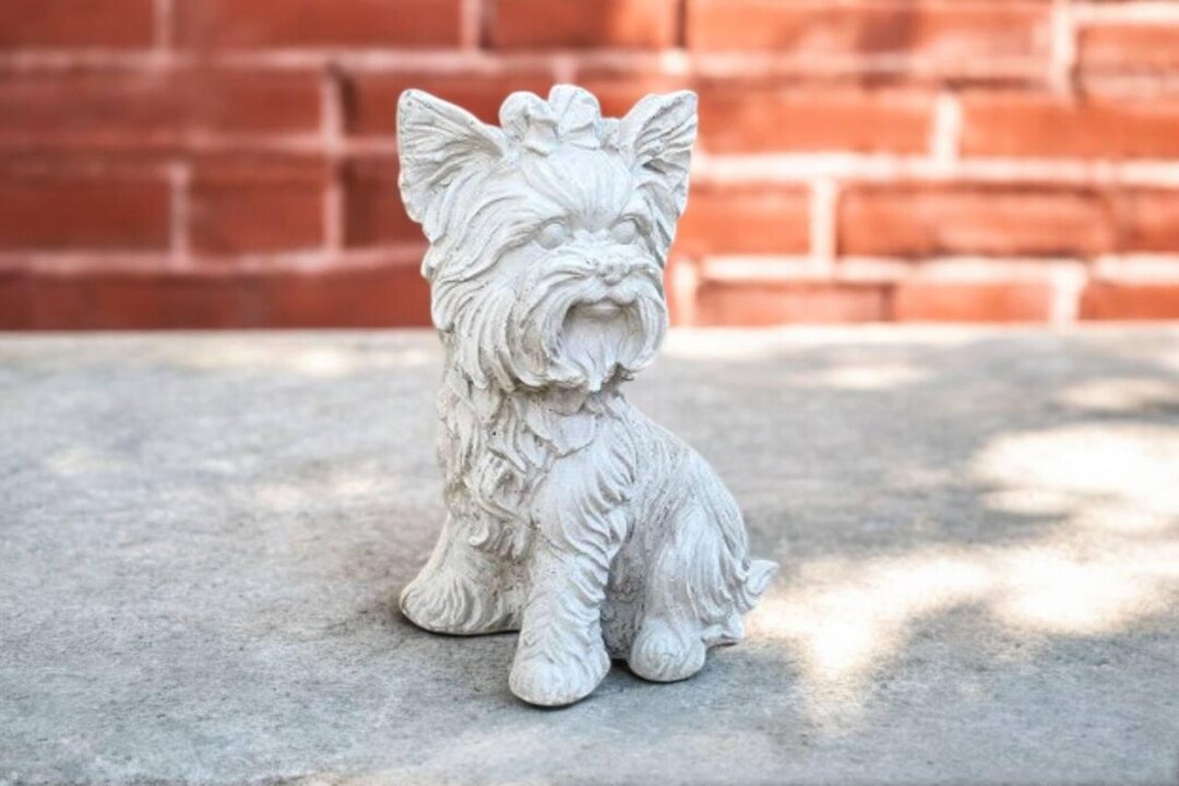 6" Garden York Statue, Outdoor Dog Figurine, Concrete Pet Art, Yorkie ...