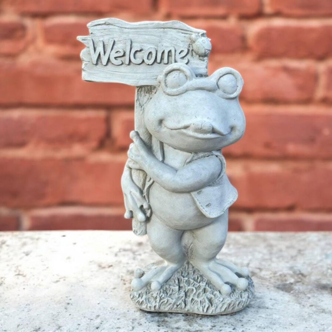 11" Frog Welcome Statue, Yard Toad Decor, Outdoor Beton Idea, Lawn Frog ...